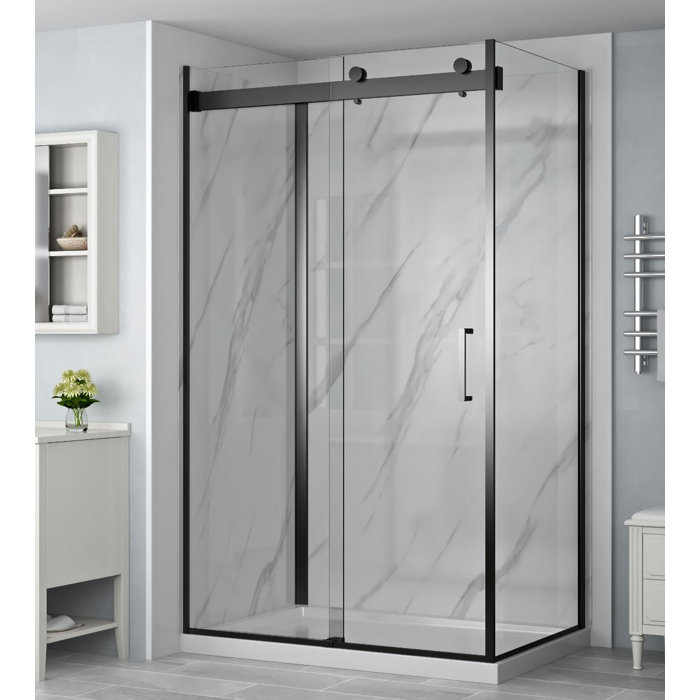 Dreamwerks Bristol 48" W x 32" D x 79.2" H Framed Rectangular Reversible Shower Kit in Black ...